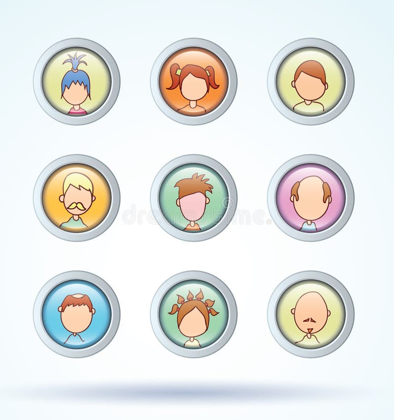 Set Of Simple Face Avatar People Icons Stock Vector - Illustration of ...