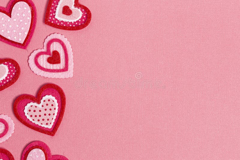 Simple Background with Felt Love Hearts on Pink Background Stock Photo ...