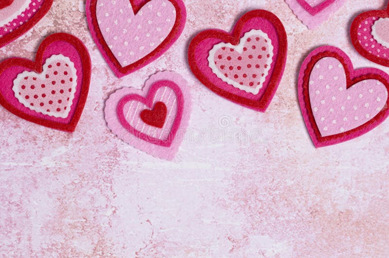 Simple Background with Felt Love Hearts on Pink Background Stock Image ...