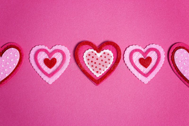 Simple Background with Felt Love Hearts on Pink Background Stock Image ...