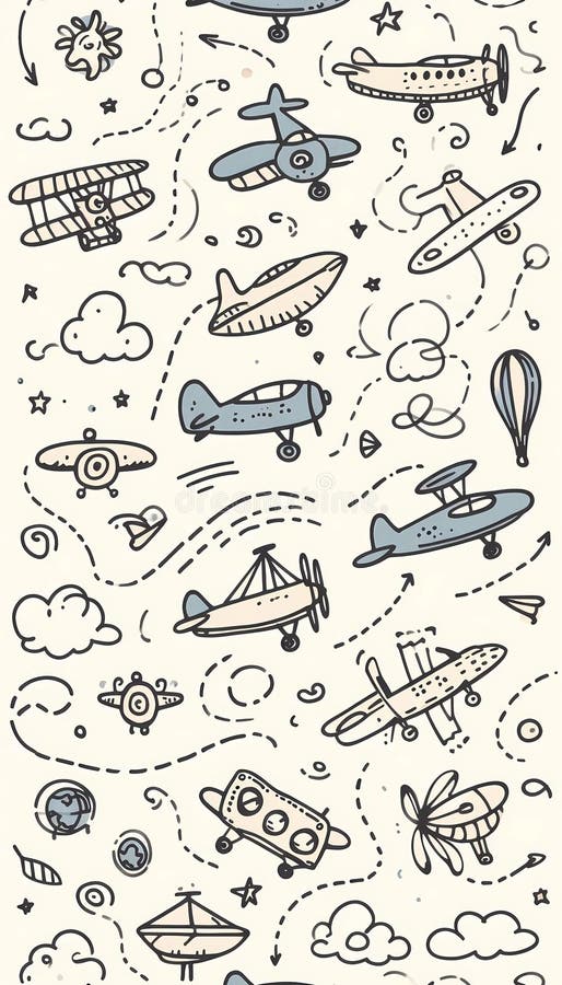 Simple Background Pattern of Hand-drawn Plane Stock Illustration ...