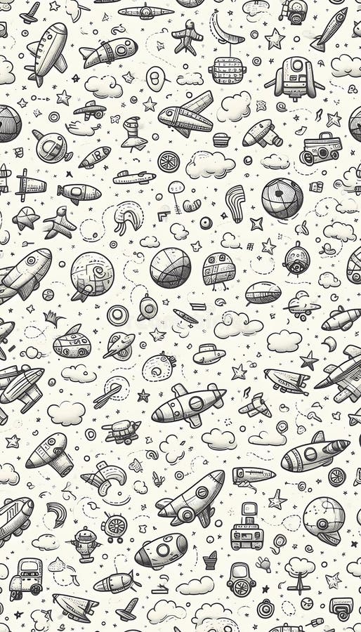 Simple Background Pattern of Hand-drawn Plane Stock Photo - Image of ...