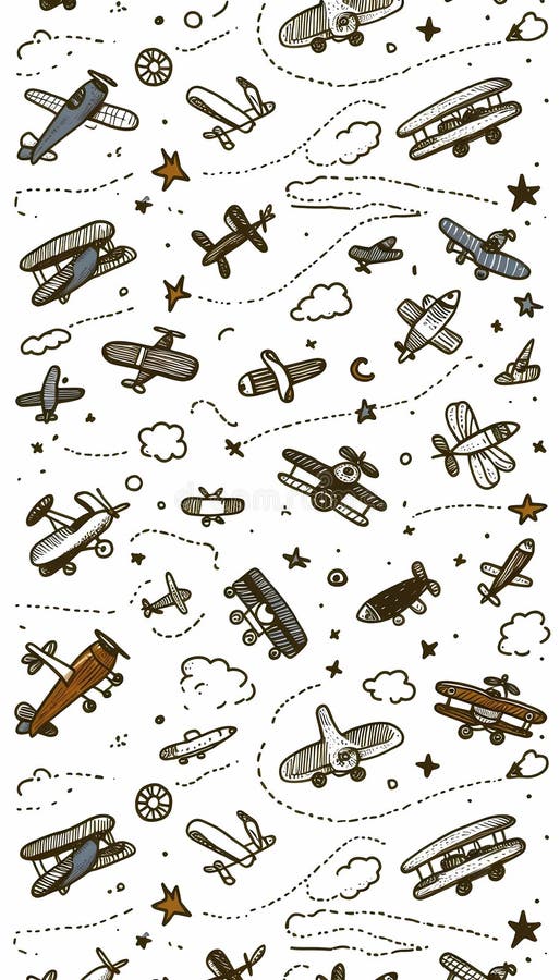 Simple Background Pattern of Hand-drawn Plane Stock Illustration ...