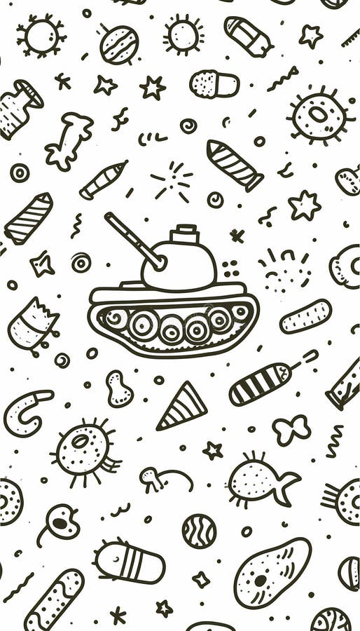 Simple Background Pattern of Hand-drawn Tank Stock Illustration ...