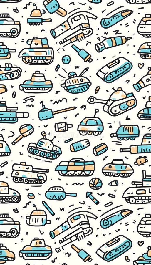 Simple Background Pattern of Hand-drawn Tank Stock Illustration ...