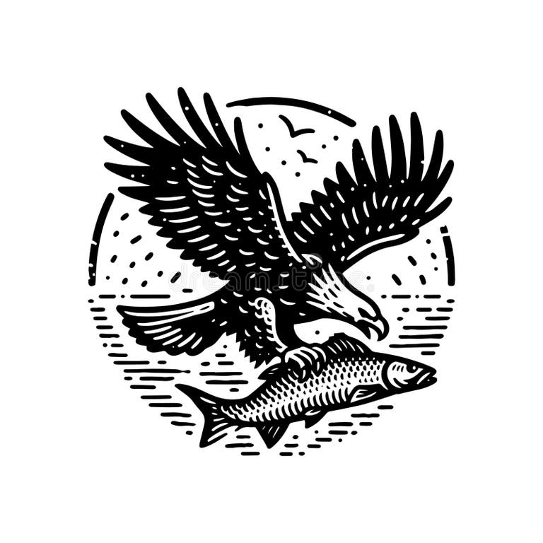 Bald Eagle Catching Fish Vintage Logo Simple Rustic Illustration. Stock ...