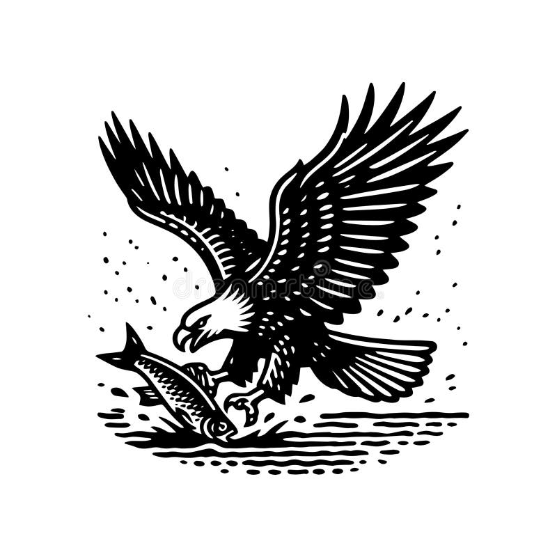 Simple Bald Eagle Catching Fish Vintage Logo Rustic Icon. Stock Vector ...