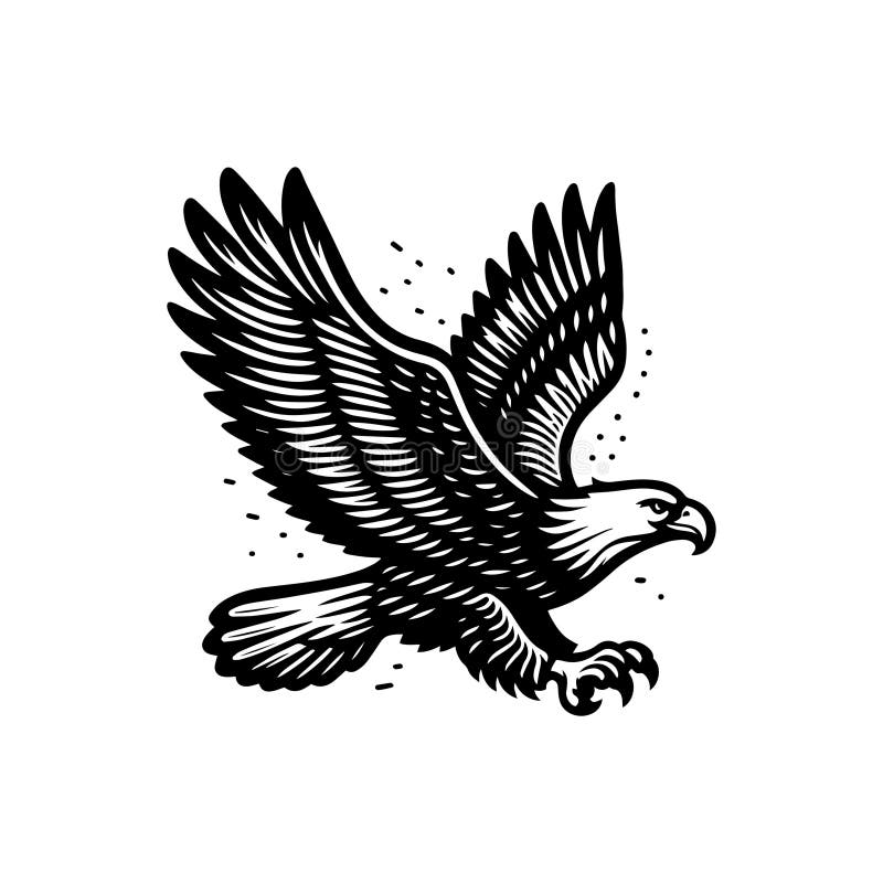 Simple Bald Eagle Flying Vintage Logo Rustic Illustration Icon. Stock ...
