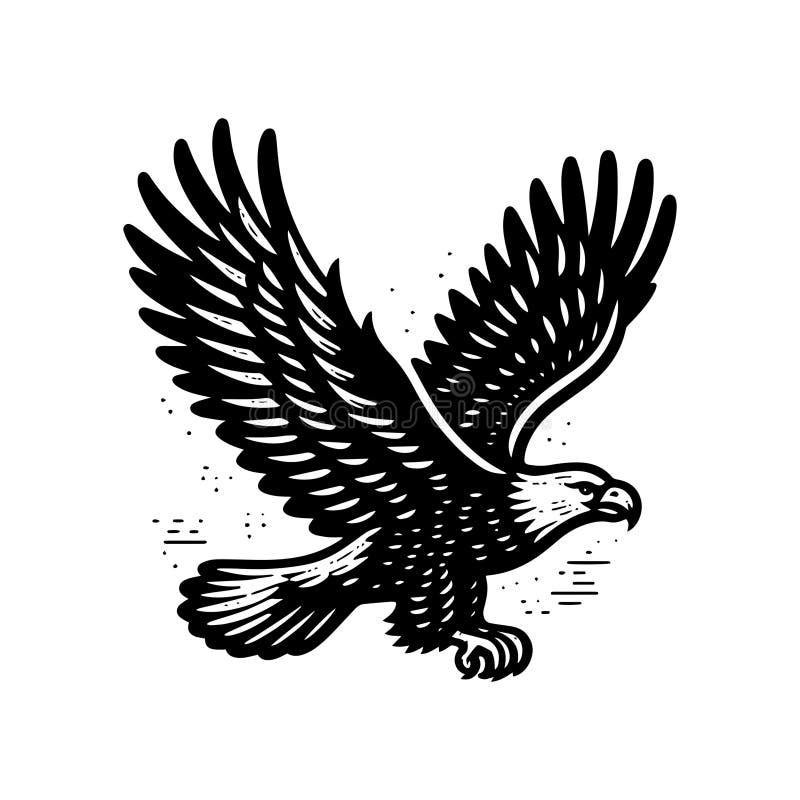 Simple Bald Eagle Flying Vintage Logo Rustic Illustration Icon. Stock ...