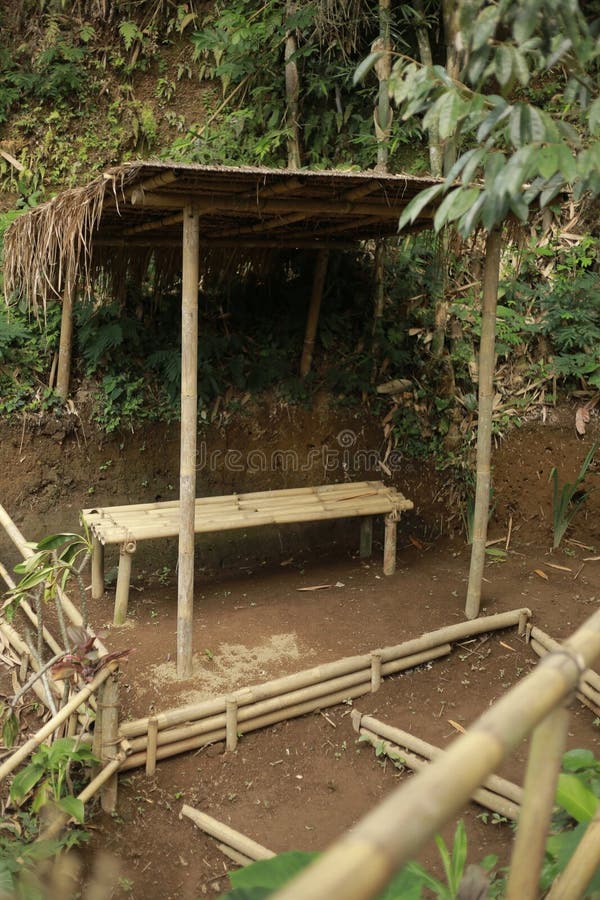 Simple Bamboo Bench with Canopy Shelter Stock Image - Image of ...