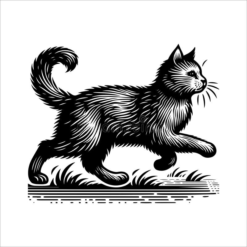 Simple Barn Cat Running Vintage Retro Logo Design Vector. Stock Vector - Illustration of ...