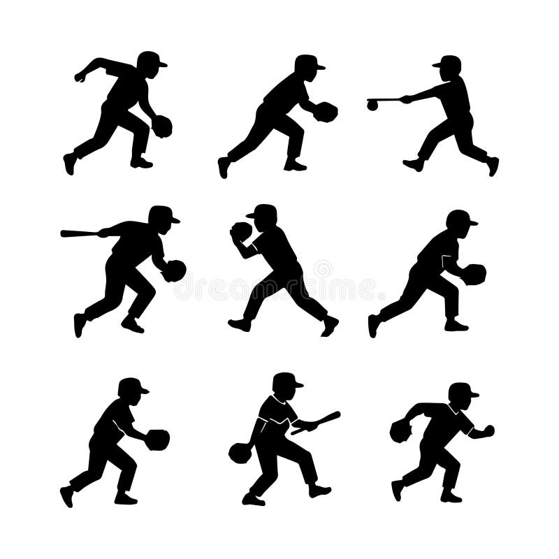 Simple Baseball Player Silhouette Icon Stock Vector - Illustration of ...
