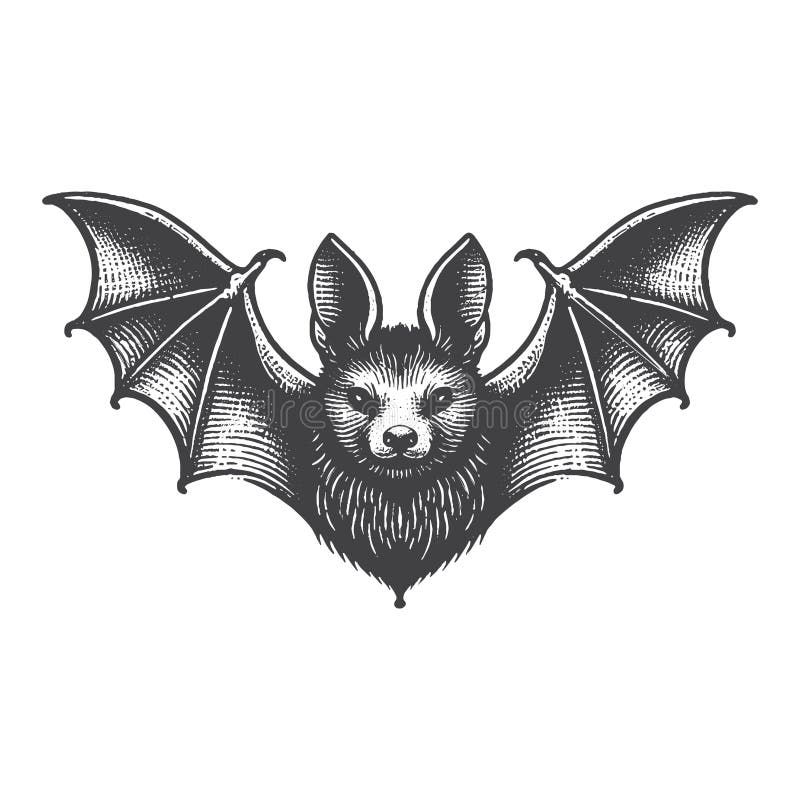 Bat Flying Front View in Retro Vintage Vector Design. Stock Vector ...