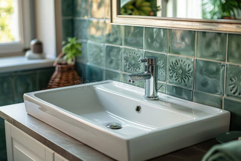 A Simple Bathroom Setup with a Sink and Mirror, Ideal for Interior ...