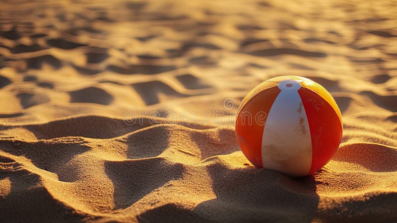 Simple Beach Ball on Soft Golden Sand, Warm Lighting. Stock Image ...