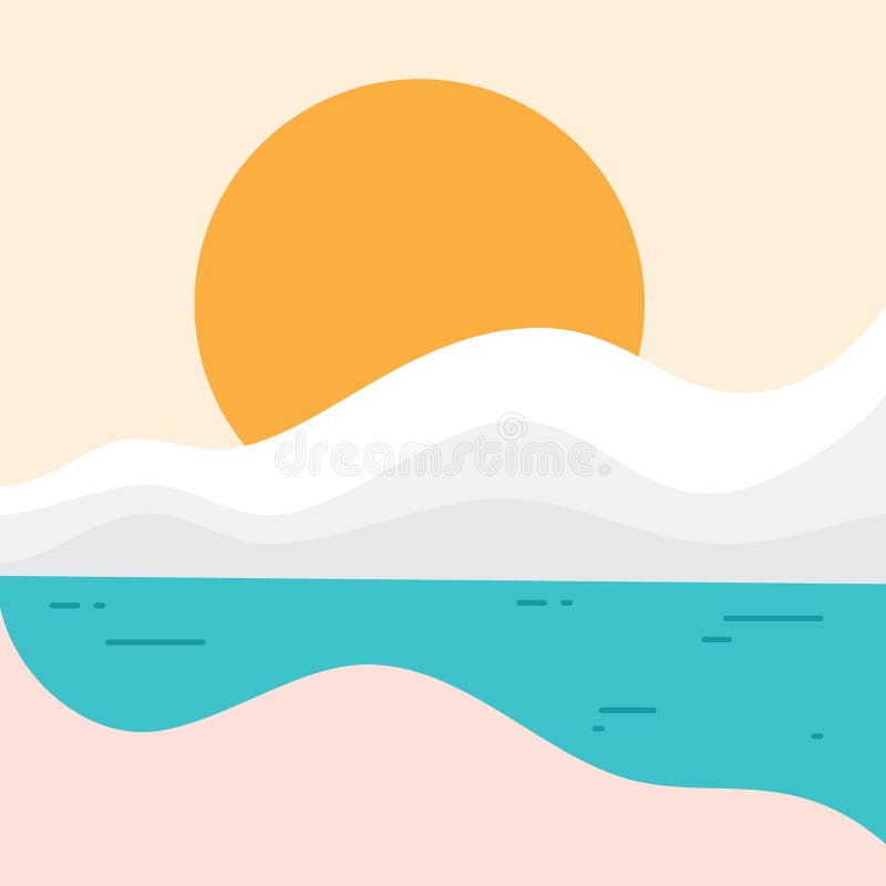 Simple Beach Landscape with Sailboat for Element Design in Flat Style ...