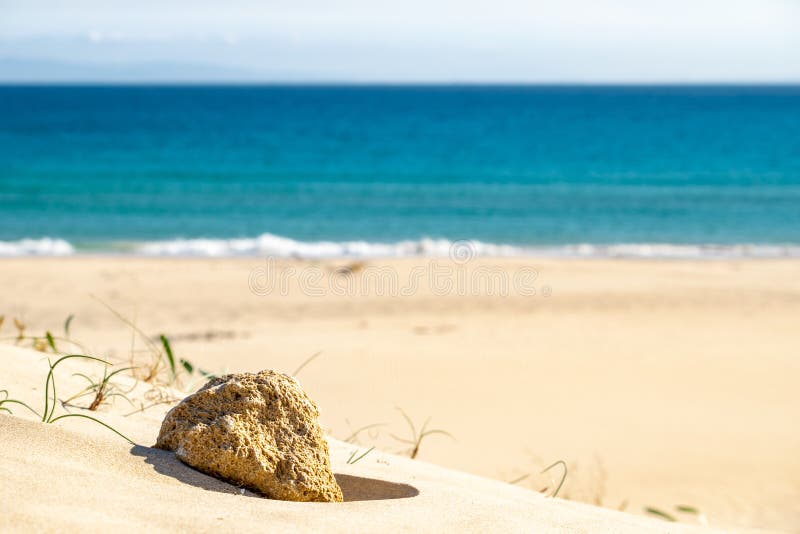 Simple Beach Scene at Bolonia Beach Stock Image - Image of church ...