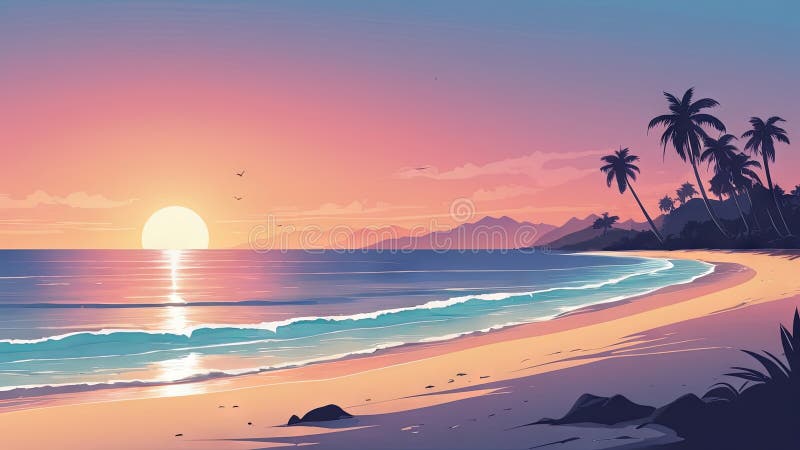Simple Beach View with Dusk Background, Ai Generated Stock Illustration ...