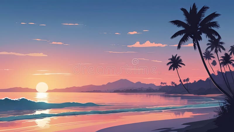 Simple Beach View with Dusk Background, Ai Generated Stock Illustration ...