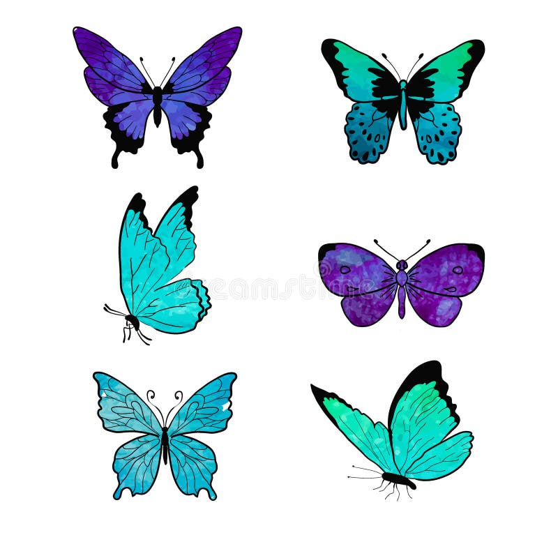 Simple Beautiful Butterflies, Design Elements, Hand Drawn Set. Design ...