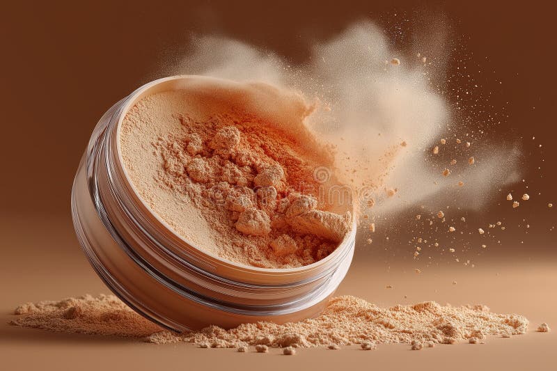 Minimalist Beige Face Powder Compact Opened Gently on Soft Neutral ...