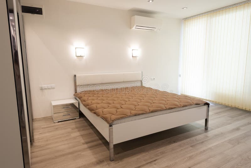 Simple Bedroom Interior with Large Comfortable Bed. Interior ...