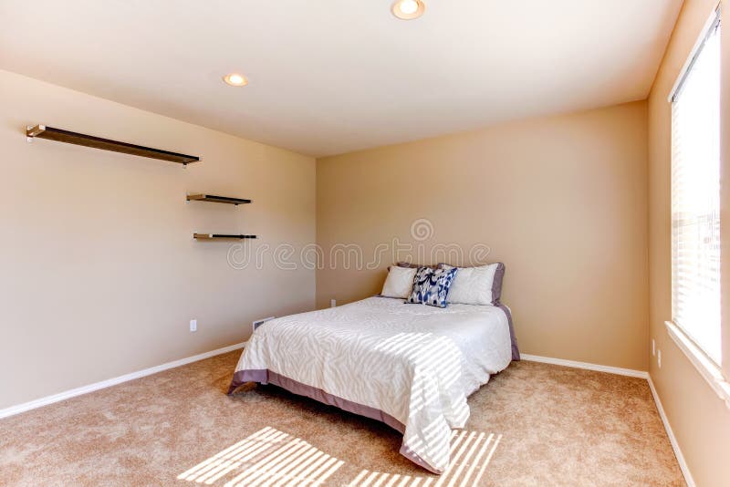 Simple Bedroom Interior with One Bed Stock Image - Image of interior ...