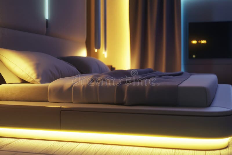 Simple Bedroom Scene with a Bed Featuring a White Headboard and White ...