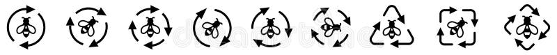 Simple Bee Icon in Arrows Forming Cycle, Two Three and Four Arrow ...