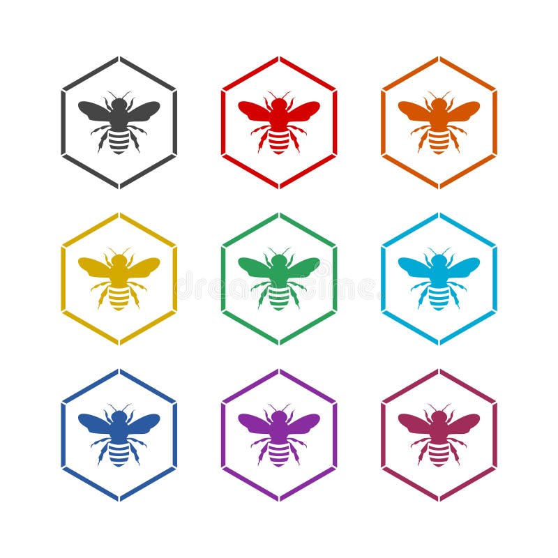 Simple Bee Icon Sign, Color Set Stock Vector - Illustration of buzz ...