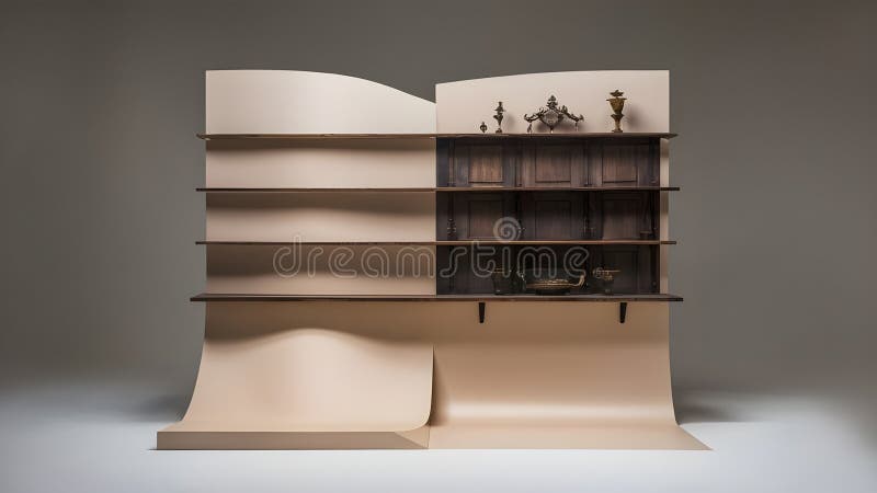 Simple Beige Background with Wooden Shelf for Elegant Presentation ...
