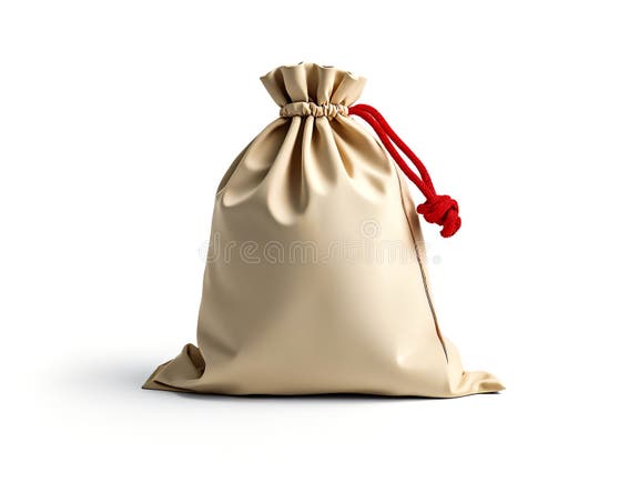 Simple Beige Drawstring Bag with Red Cord Lying on a Flat Surface in ...