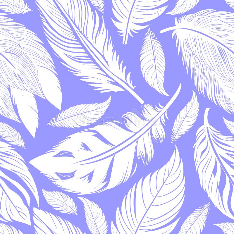 Simple Bicolor Seamless Pattern of White Feathers on Blue Background ...