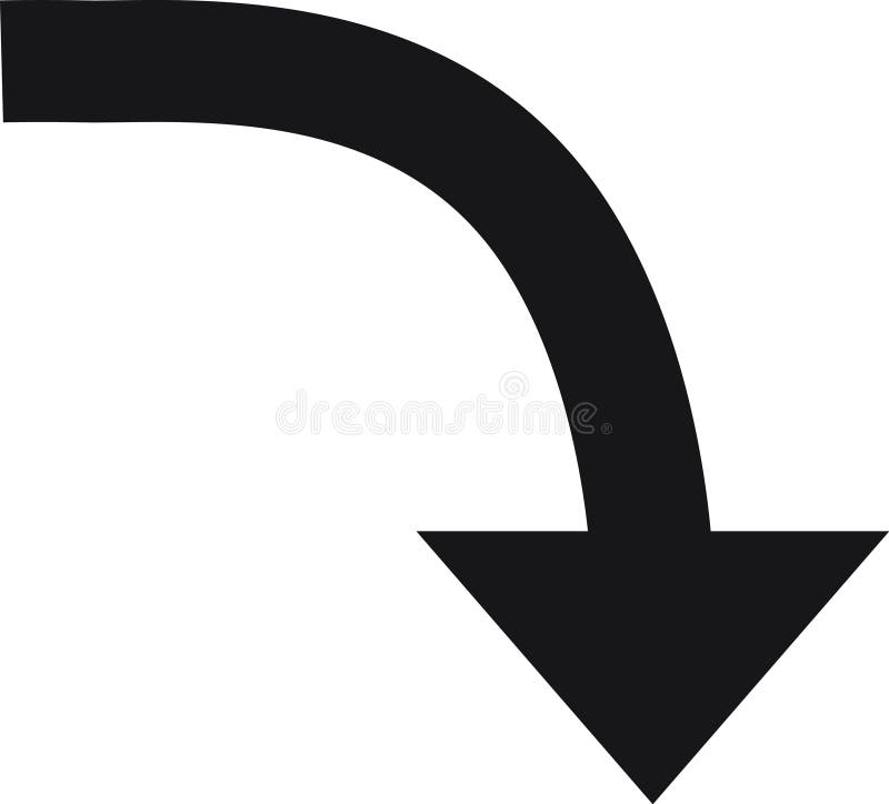 Simple Black Curved Arrow Pointing Down Against a Clean White ...