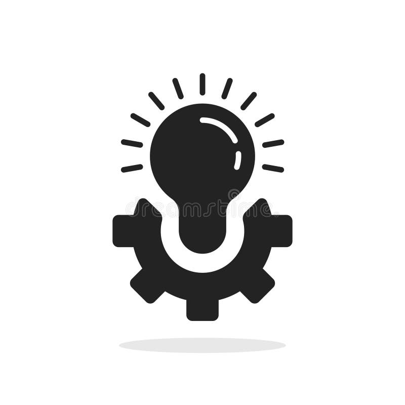 Simple Black Gear Wheel with Lightbulb Icon Stock Illustration ...