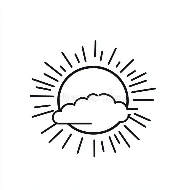 A Simple Black Illustration Shows a Sun Rising Up and Over a Cloud in ...