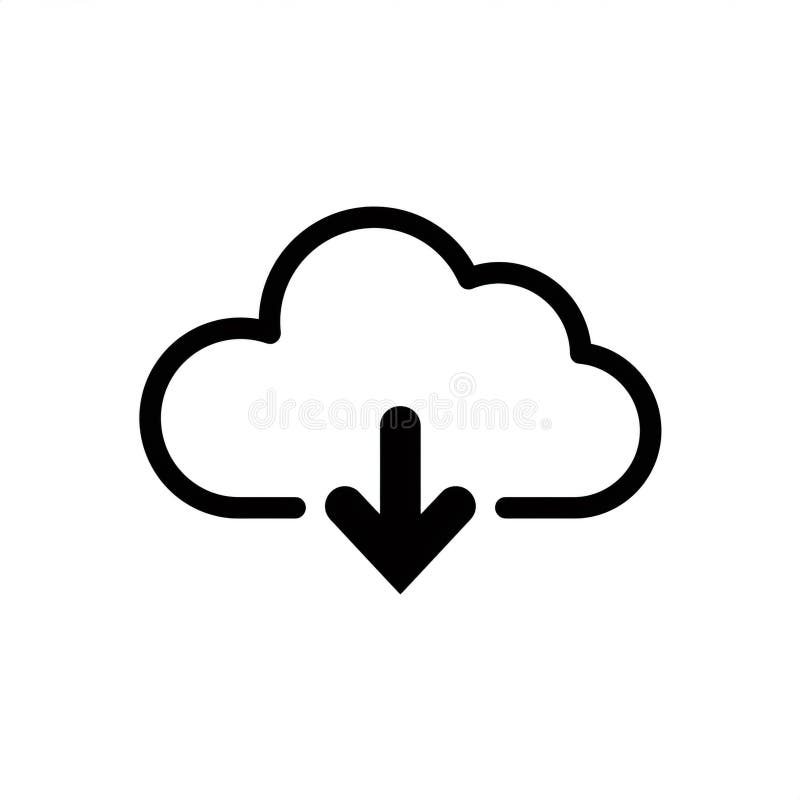 Simple Black Line Art of a Cloud with a Downward Arrow Stock ...