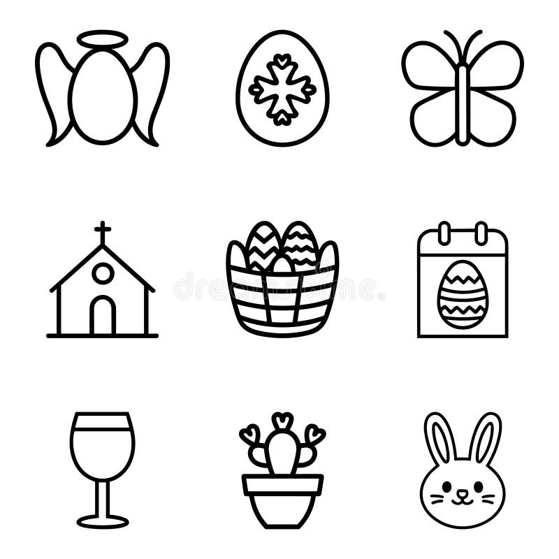 Simple Black Line Art Easter Icons Stock Vector - Illustration of eggs ...