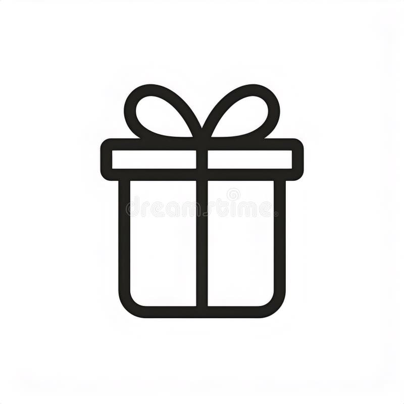 Simple Black Line Art of a Gift Box with a Bow Stock Illustration ...