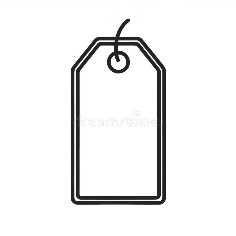 Simple Black Line Art Icon of a Blank Rectangular Price Tag on White ...