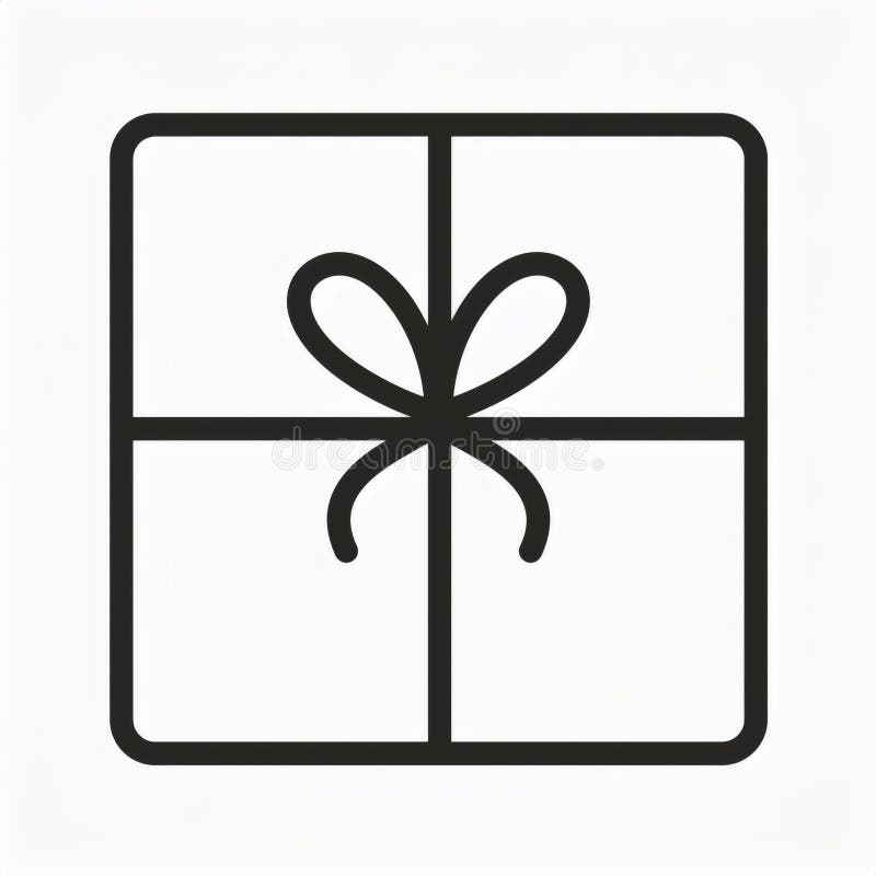 Simple Black Line Art of a Square Gift Box with a Bow Stock ...