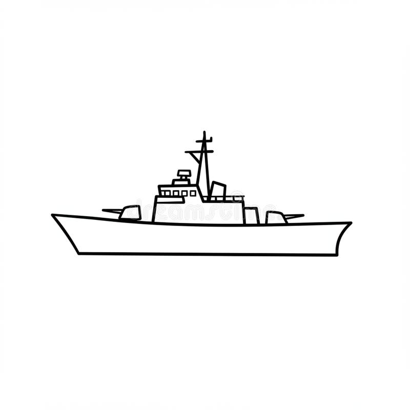 Simple Black Line Drawing of a Battleship with Sharp, Angular Lines ...