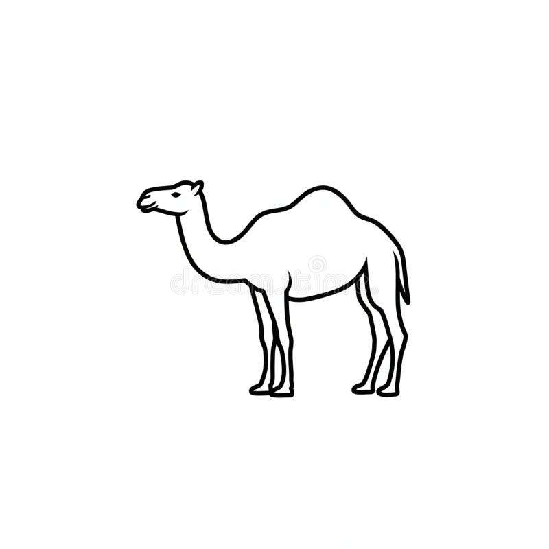 Simple Black Line Drawing of a Camel Facing Left, Set Against a White ...