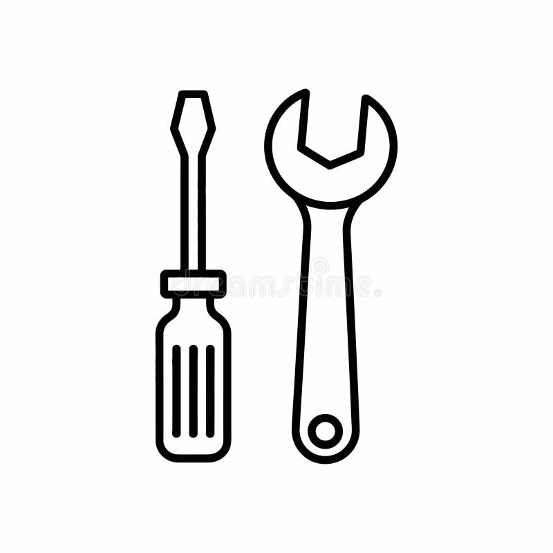 A Simple Black Line Drawing Features a Screwdriver and a Wrench ...
