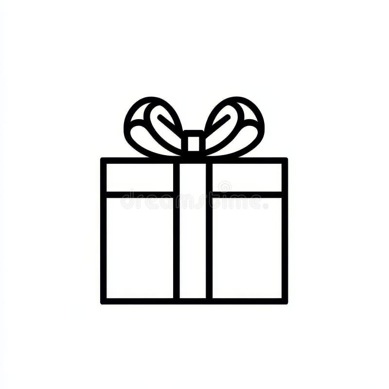 Simple Black Line Drawing of a Present Wrapped with a Bow Stock ...