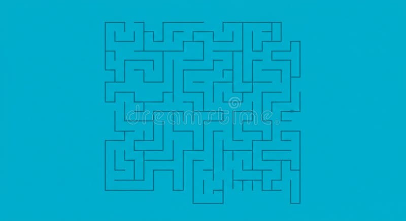 A Simple Black Line Maze is Set Against a Solid Turquoise Background ...
