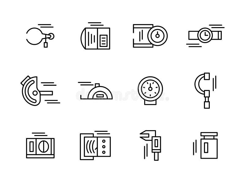 Simple Black Line Metrology Tools Icons Set Stock Illustration ...