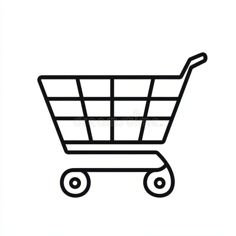 A Simple Black Linear Icon of a Shopping Cart is Set Against a Pristine ...