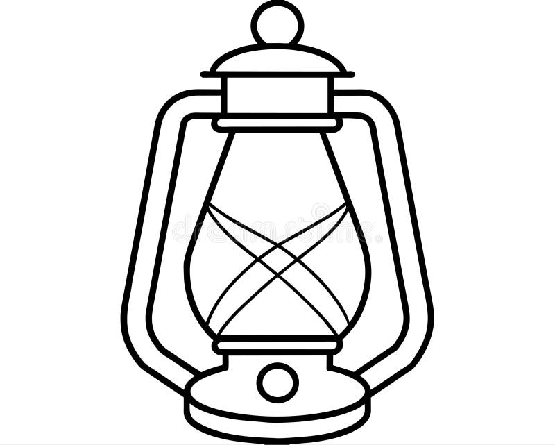 Simple Black Outline Drawing of a Vintage Lantern. Stock Vector ...