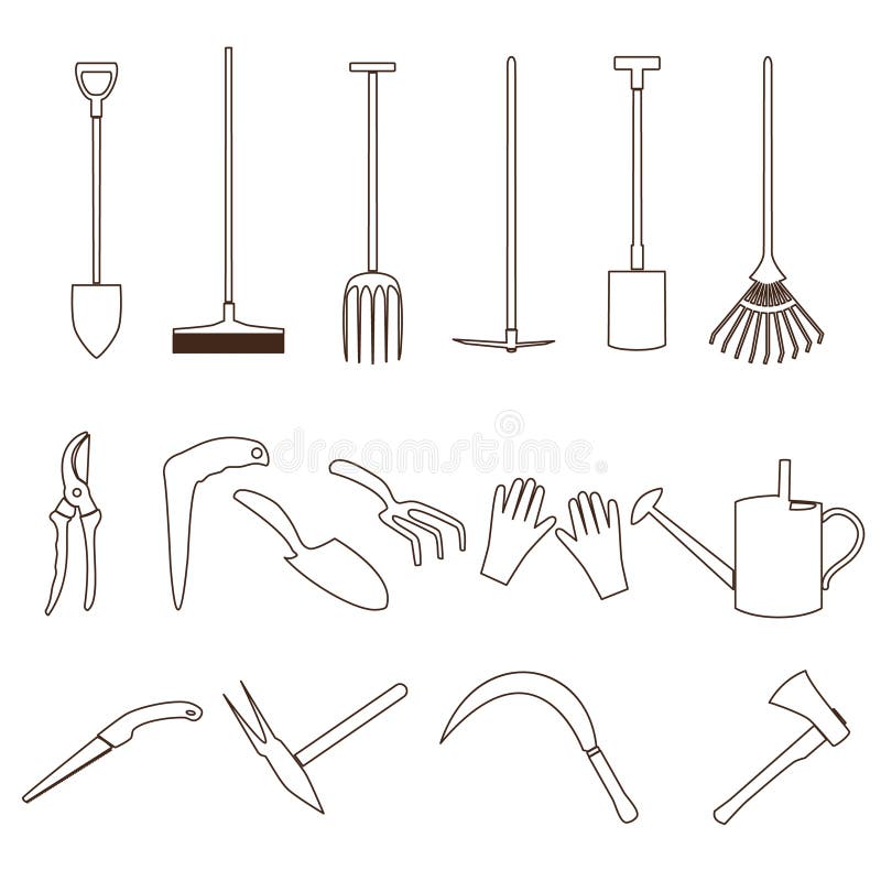 Simple Black Outline Gardening Tools Icons Eps10 Stock Vector ...